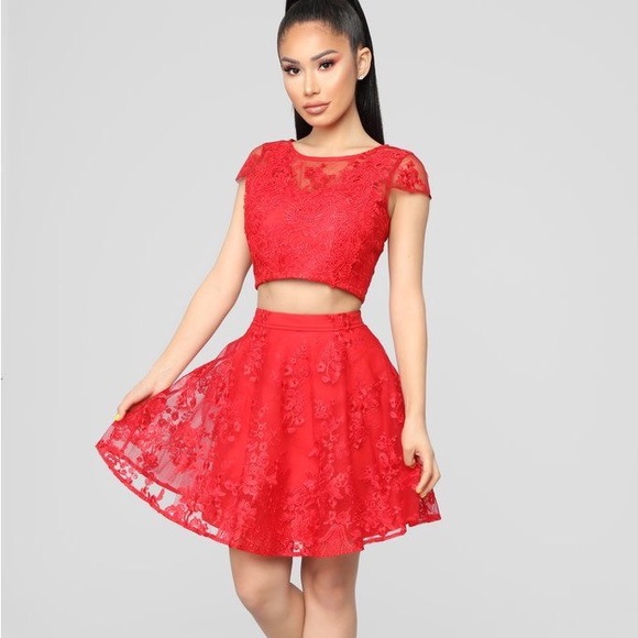 Fashion Nova Skirts Red Sexy Lace Skirt And Top Set Poshmark